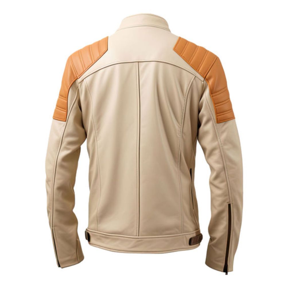 Buy Men’s Beige Cafe Racer Slim-fit Genuine Sheepskin Leather Jacket – Lums Fashion
